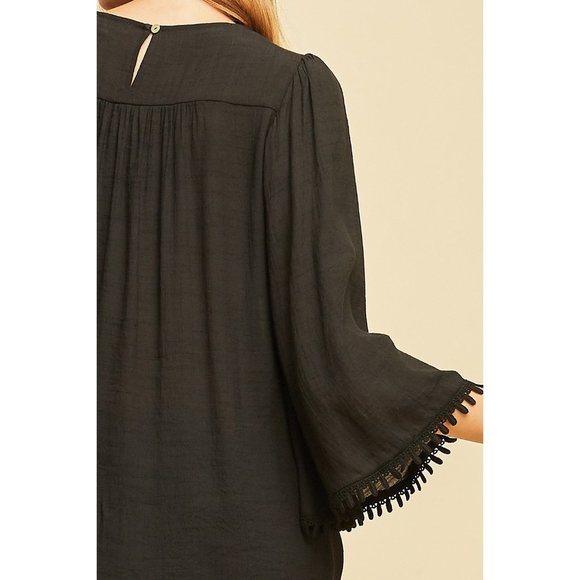 entro | Tops | Entro Crochet Lace Flare Sleeve Top Black | Poshmark